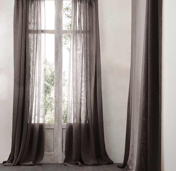 Open Weave Sheer Linen Drapery - Charcoal