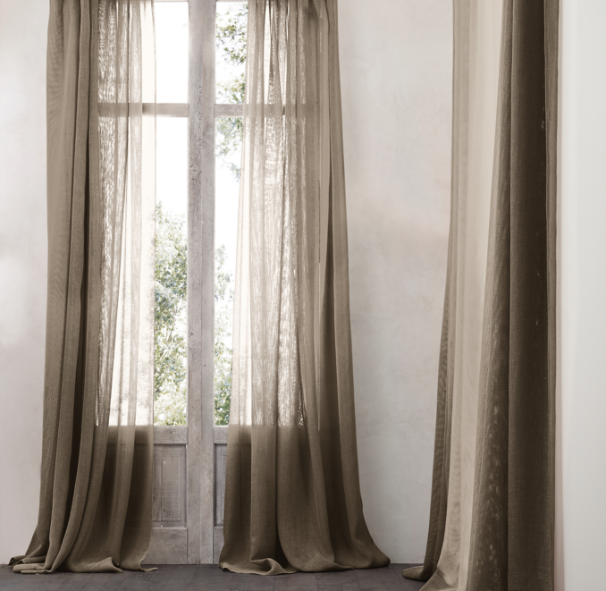 Open Weave Sheer Linen Drapery - Mocha