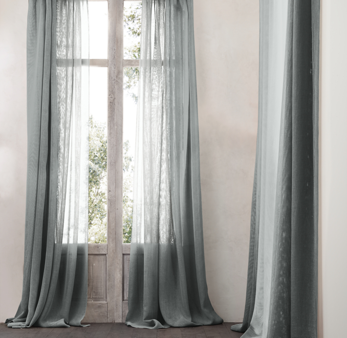 Open Weave Sheer Linen Drapery - Spruce