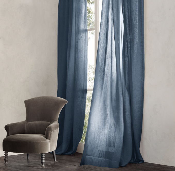 Pinstripe Sheer Belgian Linen Drapery - Indigo