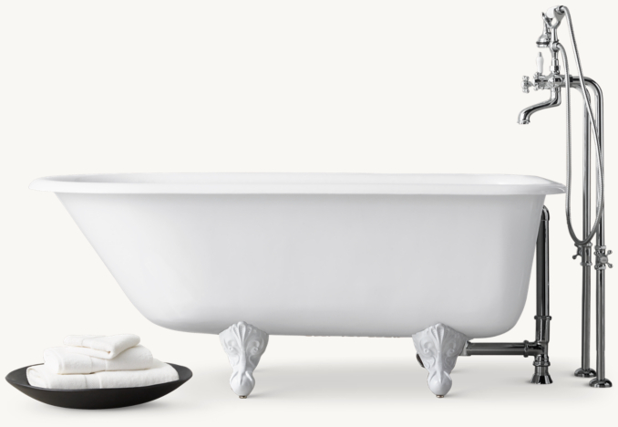 Classic Victorian Clawfoot Tub with Cross-Handle Tub Fill - White Feet | RH