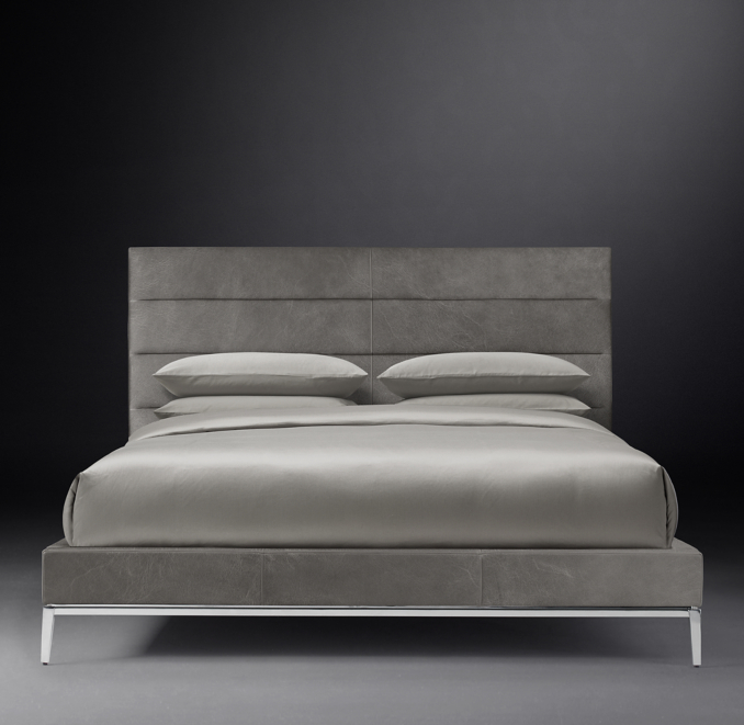 Italia Leather Horizontal Channel Panel Platform Bed - Metal Base