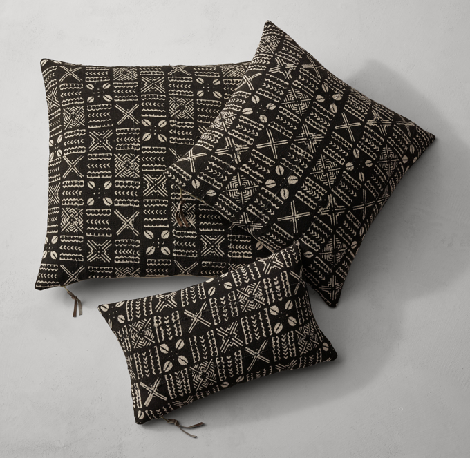 Handwoven African Mud Cloth Tiles Pillow Cover - Black