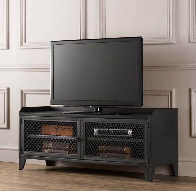 French Railroad Media Console Iron Patina RH Baby Child