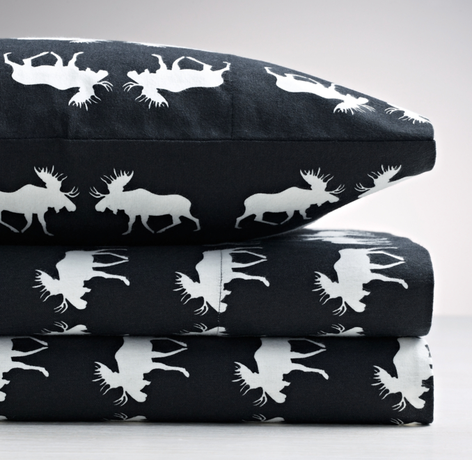European Moose Print Flannel Sheet Set | RH