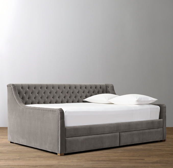 Devyn Tufted Velvet Storage Daybed - Oak | RH