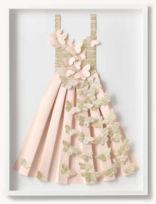Hand-Folded Paper Butterfly Dress Art - Pink | RH