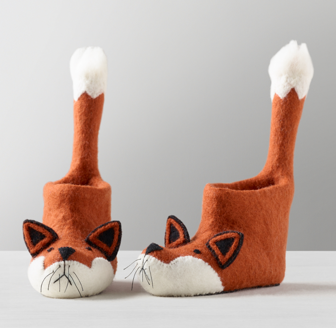 Handmade Wool Felt Animal Kids' Slippers - Fox | RH