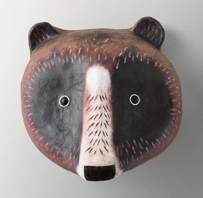 Hand-Painted Papier-Mâché Animal Head - Bear | RH Baby & Child