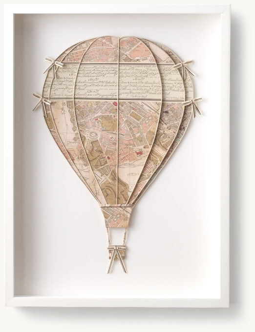 Hand-Folded Vintage Map Hot Air Balloon Art - Roma Fleur | RH Baby & Child