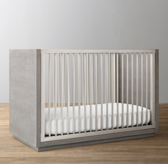 Clio Shagreen Panel Crib - Pewter | RH