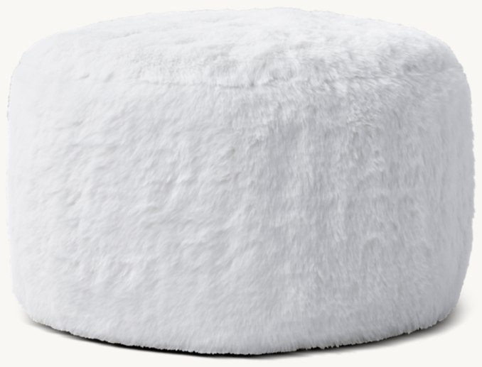 Luxe Faux Fur Round Pouf - White | RH