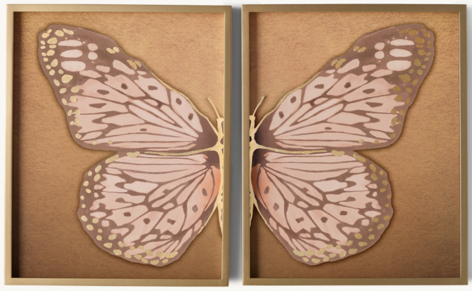 Hand-Gilded Pink Butterfly Diptych Set | RH