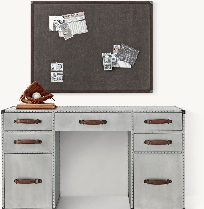 Leather & Canvas Memory Board - Charcoal Brown | RH TEEN