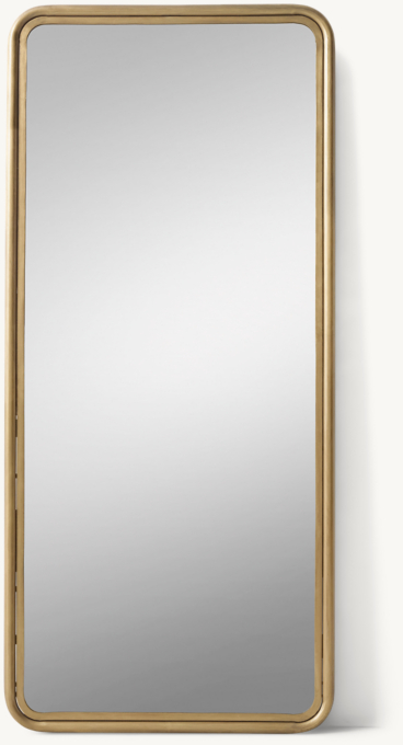 Rounded-Edge Metal Trim Leaner Mirror - Brass | RH