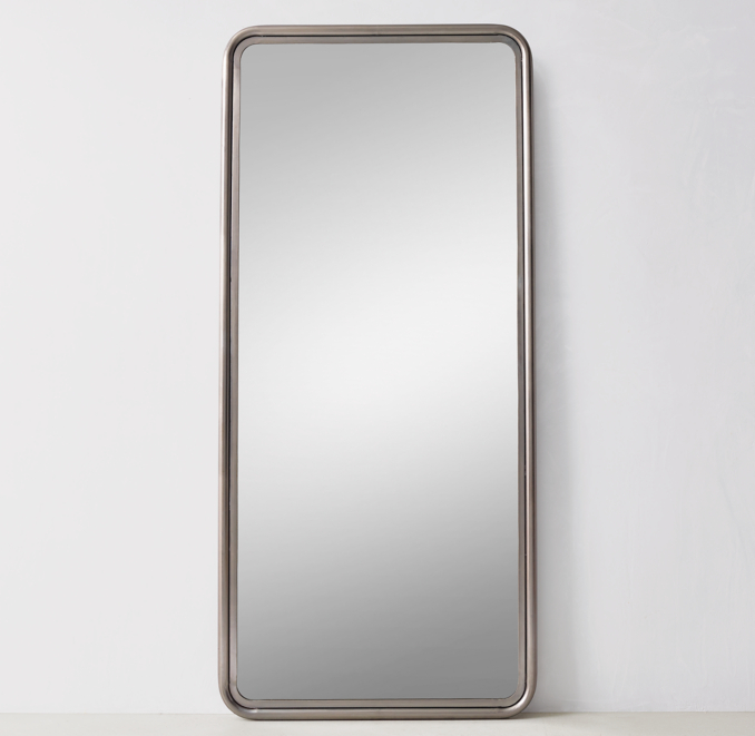 Rounded-Edge Metal Trim Leaner Mirror - Pewter | RH