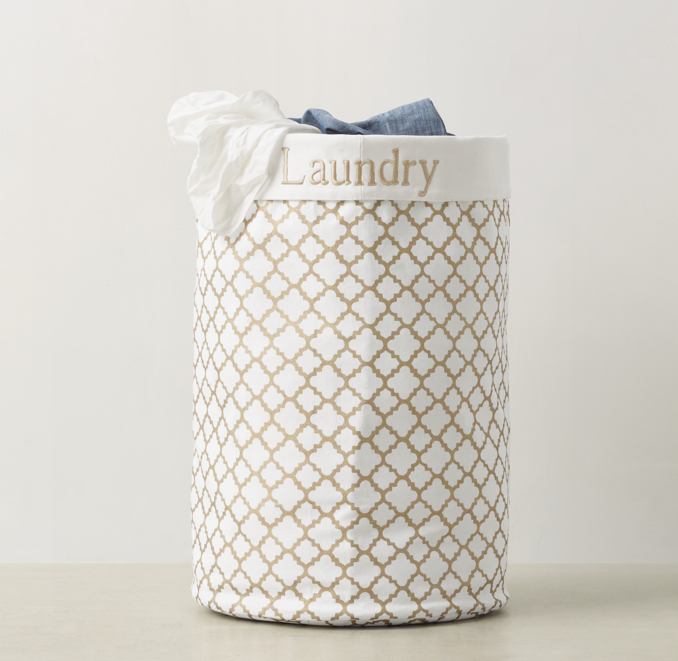 Metallic Printed Canvas Hamper - Gold Tile | RH TEEN