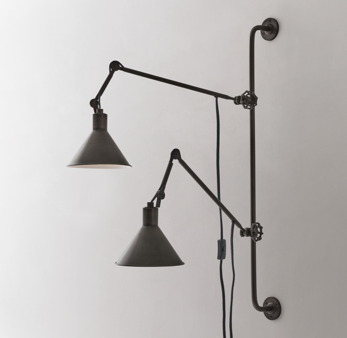 Industrial Pipe Double Task Sconce - Dark Steel | RH
