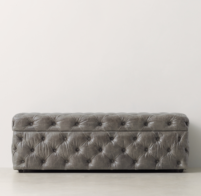 Simone Tufted Leather Wide Storage Bench | RH