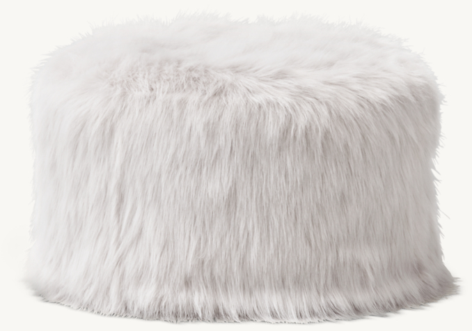Kashmir Faux Fur Round Pouf - Light Grey | RH TEEN