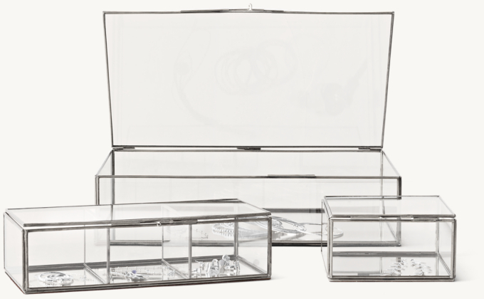 Mirrored Glass Rectangular Jewelry Box - Pewter | RH