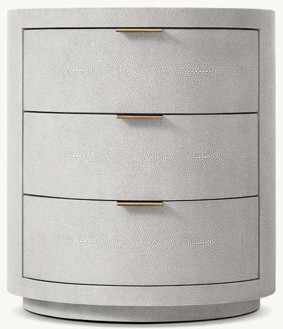 Clio Shagreen 3-Drawer Round Nightstand - Brass | RH