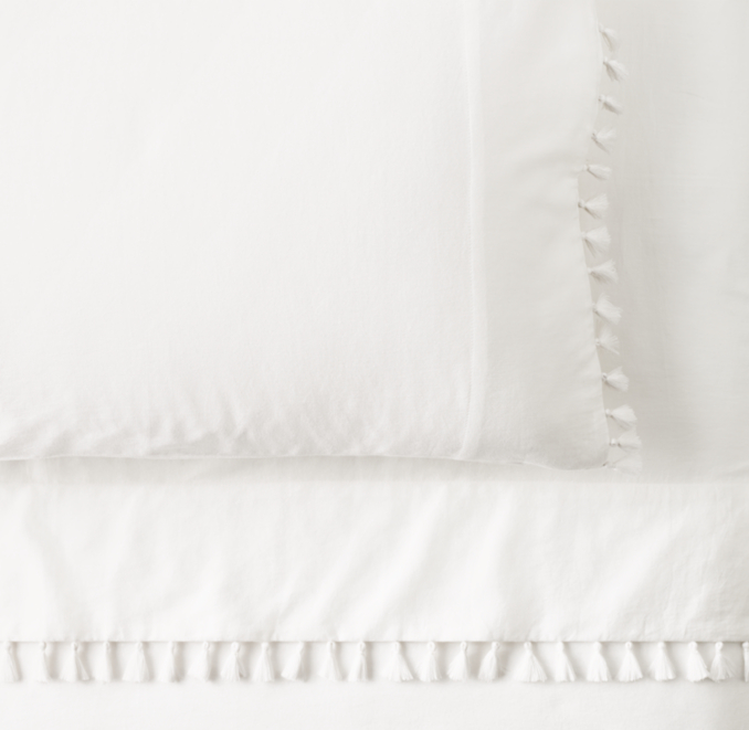 Garment-Washed Sateen Tassel Sheet Set | RH